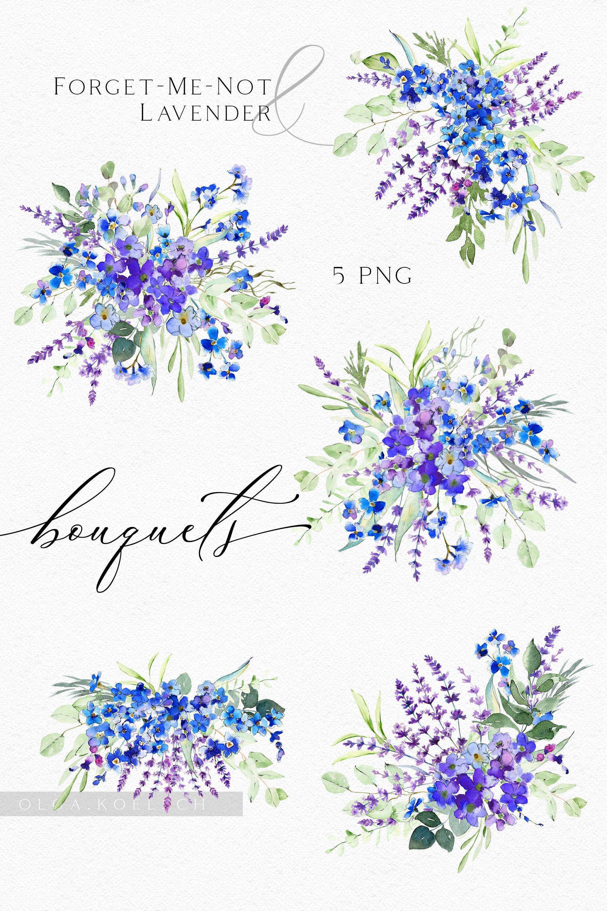 Watercolor Lavender Clipart, Forget Me Not Clipart, Watercolor Blue ...