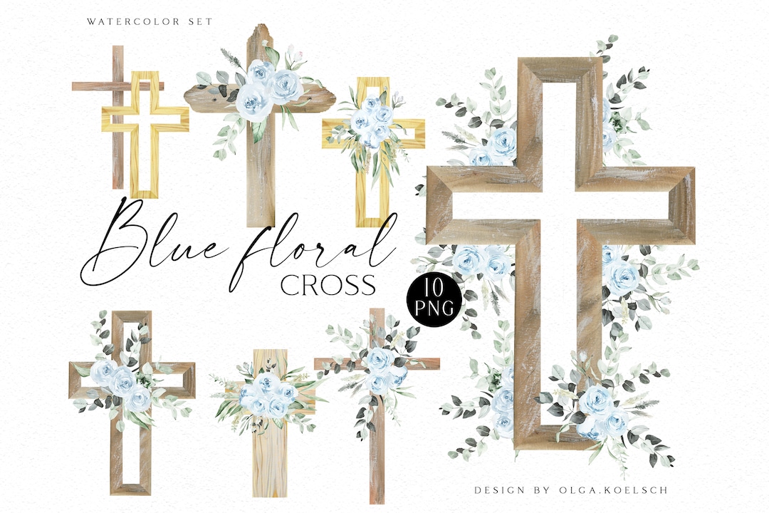 Watercolor Blue Floral Cross Clipart, Religious Easter Clipart, Boy ...