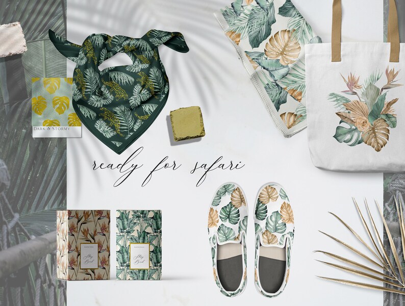 Watercolor Boho Tropical Digital Paper Pack. Boho Seamless Pattern With ...