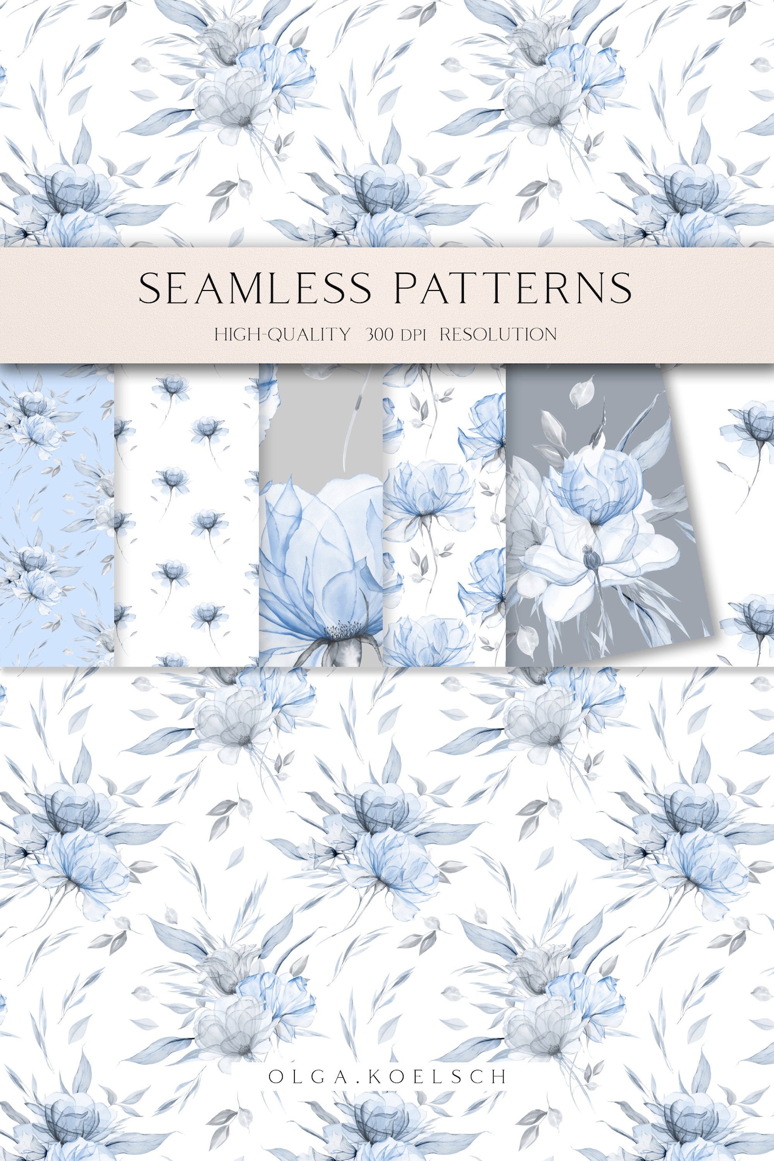 Blue Boho Seamless Pattern for Fabric Dusty Blue Floral - Etsy