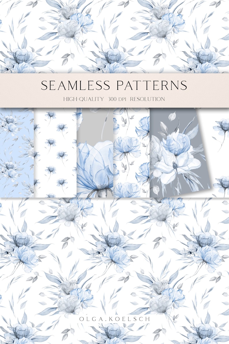 Blue Boho Seamless Pattern for Fabric Dusty Blue Floral - Etsy