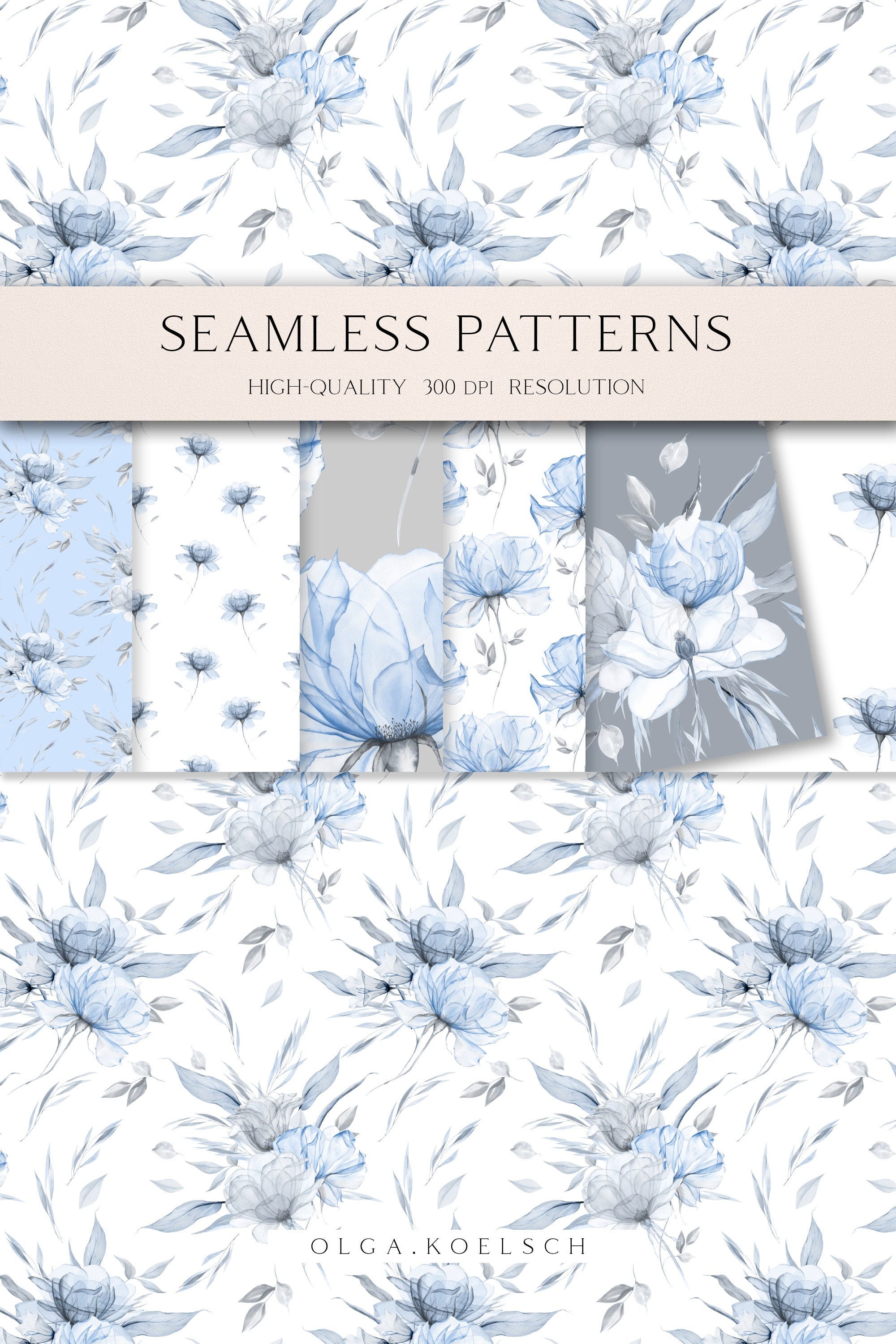 Blue Boho Seamless Pattern for Fabric Dusty Blue Floral - Etsy