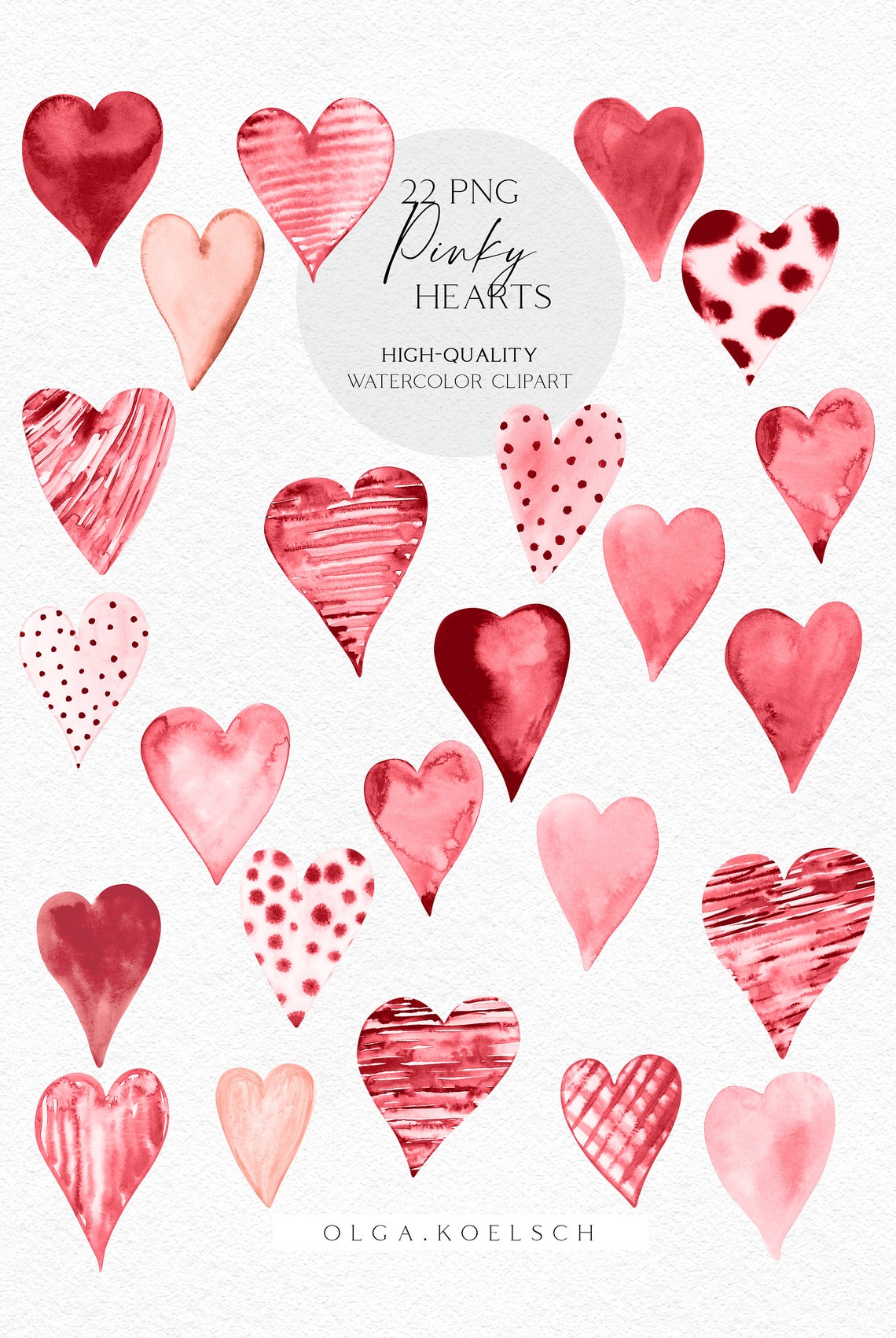 Watercolor Pink Hearts Clipart Valentine Day Heart Clipart | Etsy