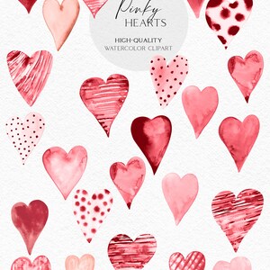 Watercolor Pink Hearts Clipart, Valentine Day Heart Clipart, Hand ...