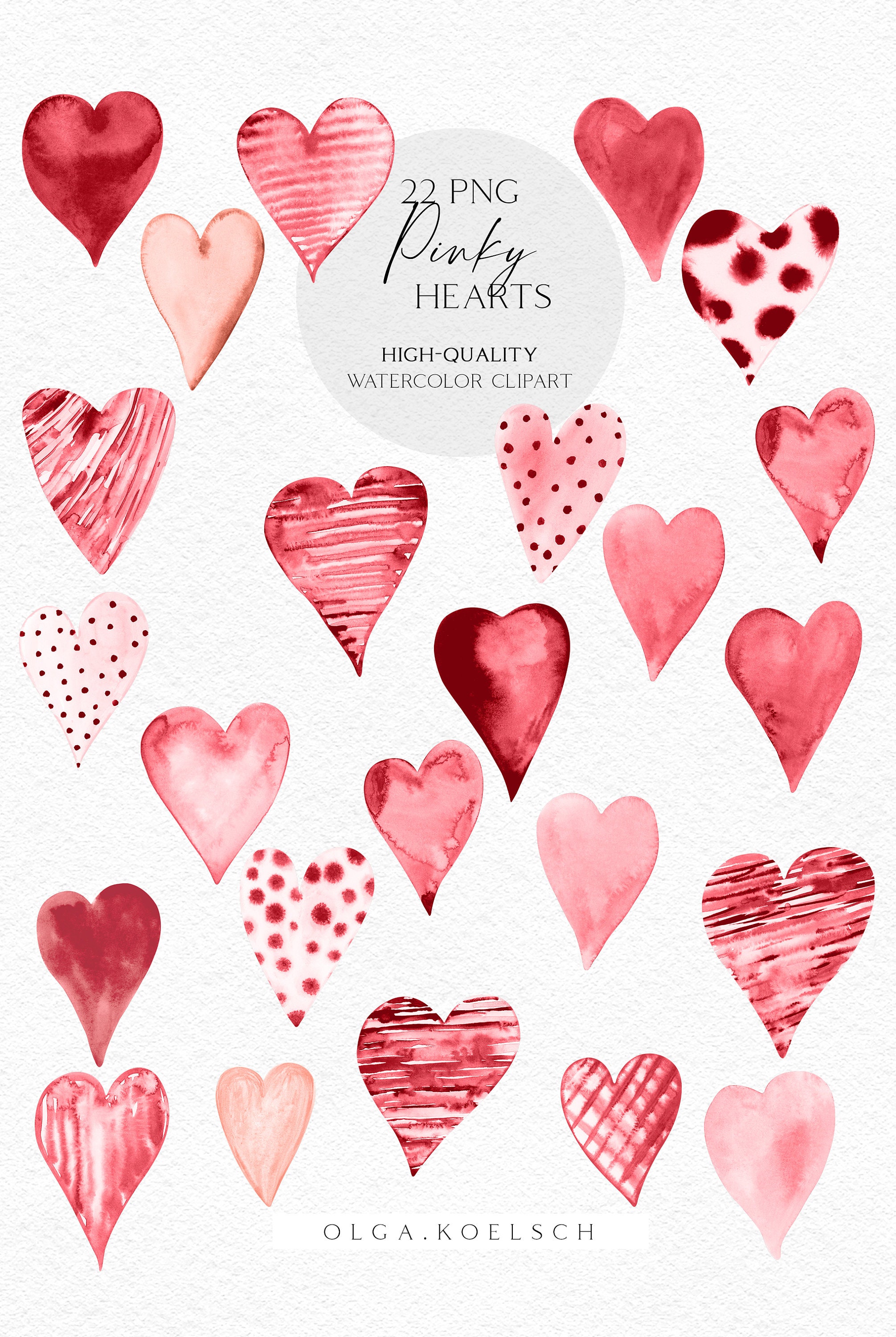 Watercolor Pink Hearts Clipart Valentine Day Heart Clipart - Etsy