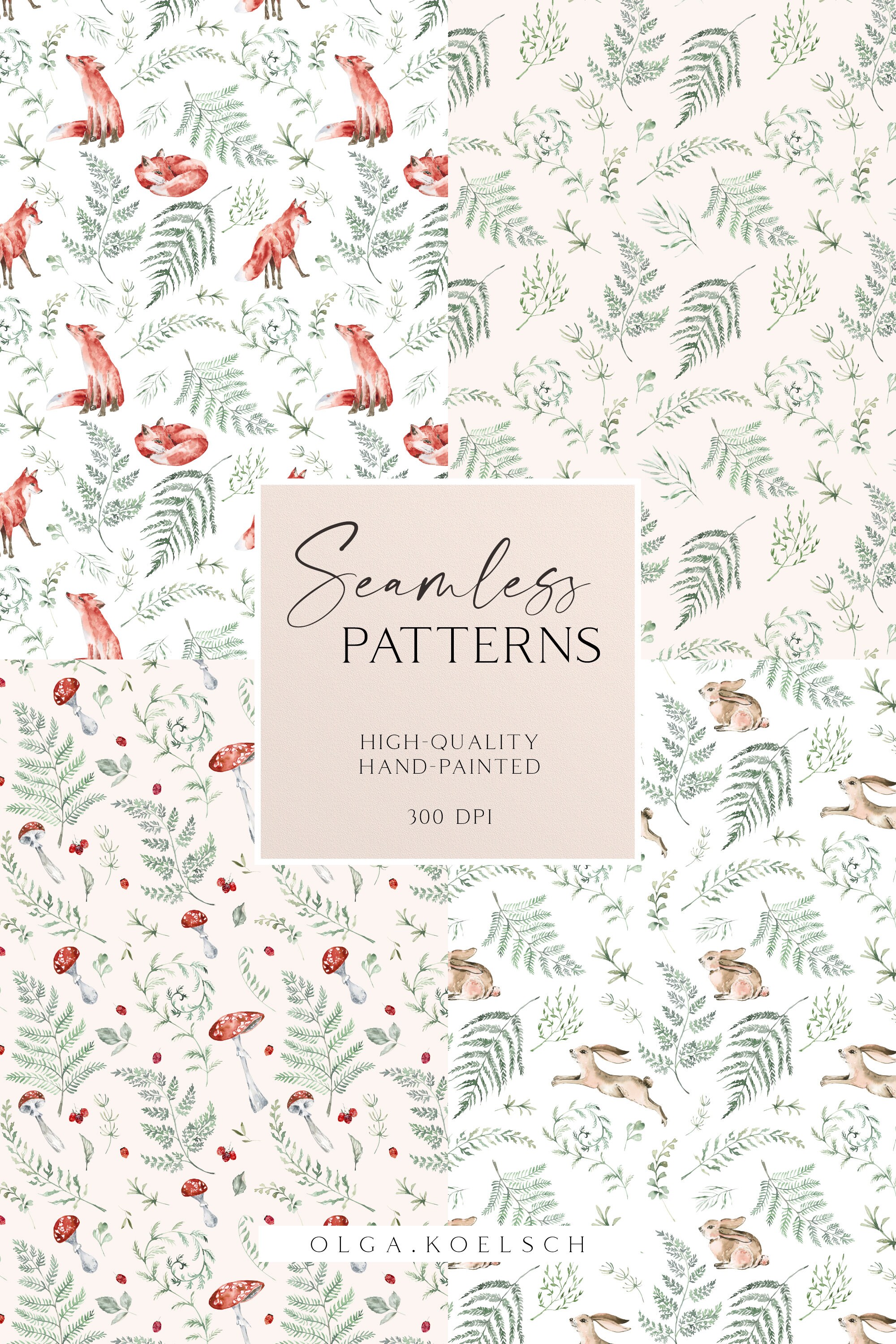 Woodland Seamless Pattern for Fabric Watercolor Forest - Etsy