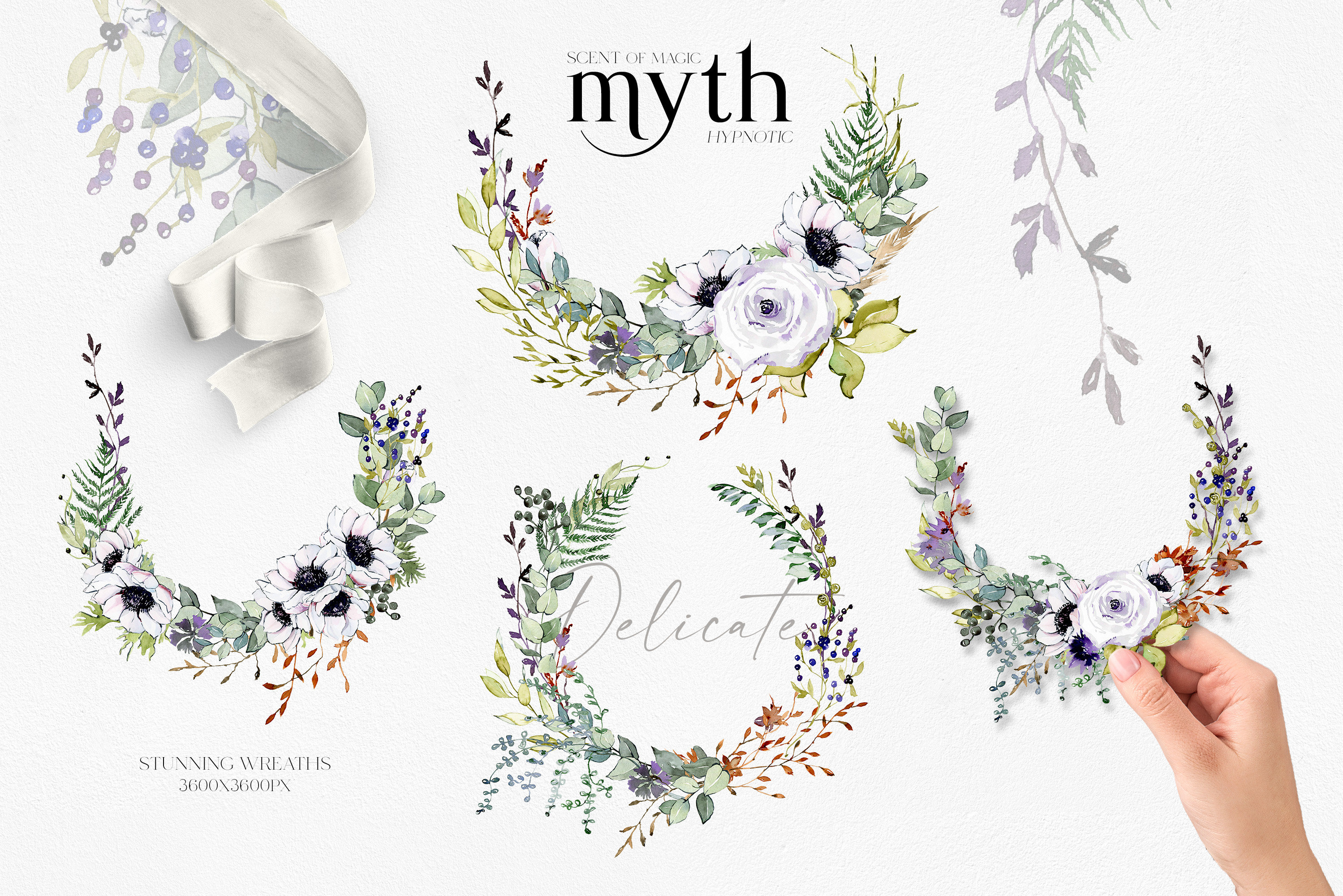Watercolor Floral Wreath Clipart Boho White Flowers and | Etsy