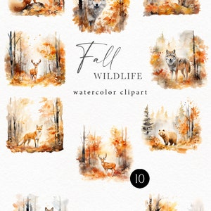 Watercolor Woodland Animals Clipart, Fall Landscape With Bear, Fox ...