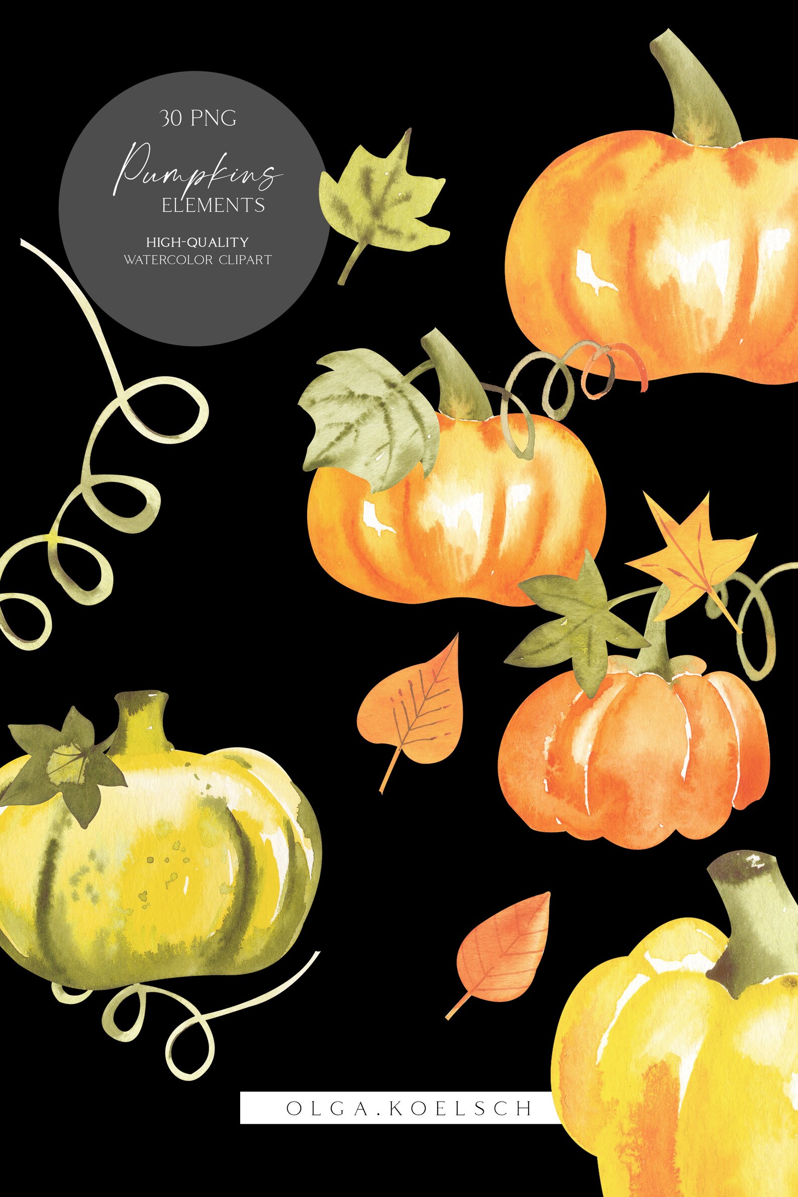 Watercolor Fall Clipart Cute Pumpkin Clipart Autumn Clip Art - Etsy