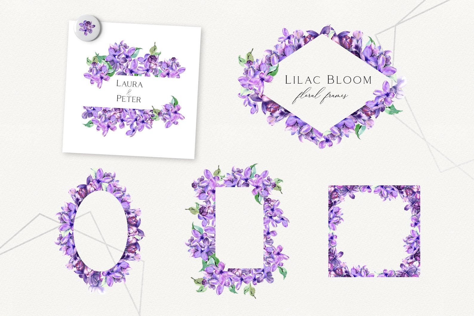 Watercolor Lilac Clipart Floral Frames Clip Art With Purple | Etsy