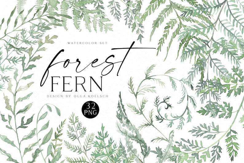 Watercolor Fern Clipart Greenery Clip Art for Wedding - Etsy