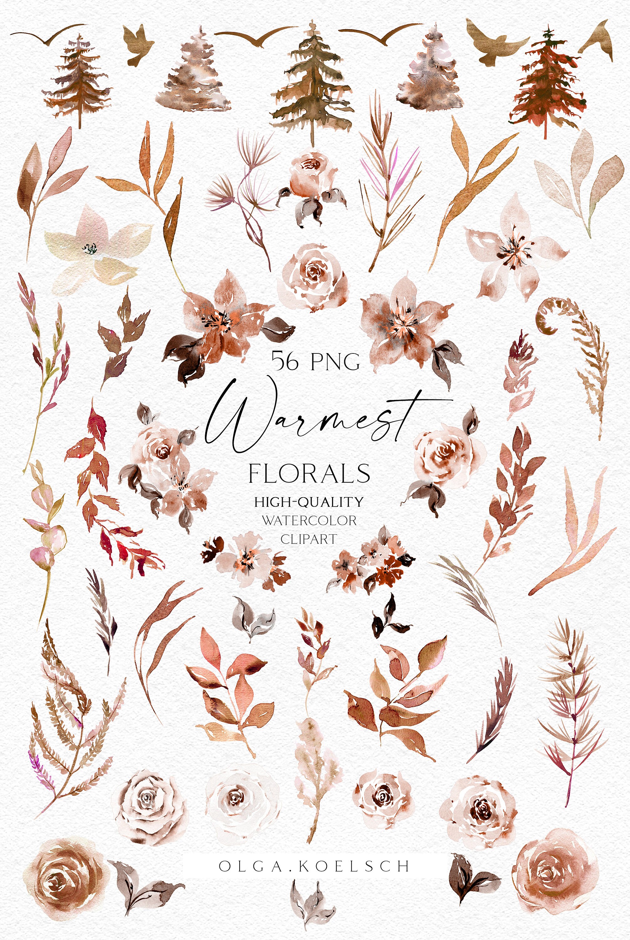 Watercolor Boho Flowers Clipart Autumn Flowers Png Greenery - Etsy