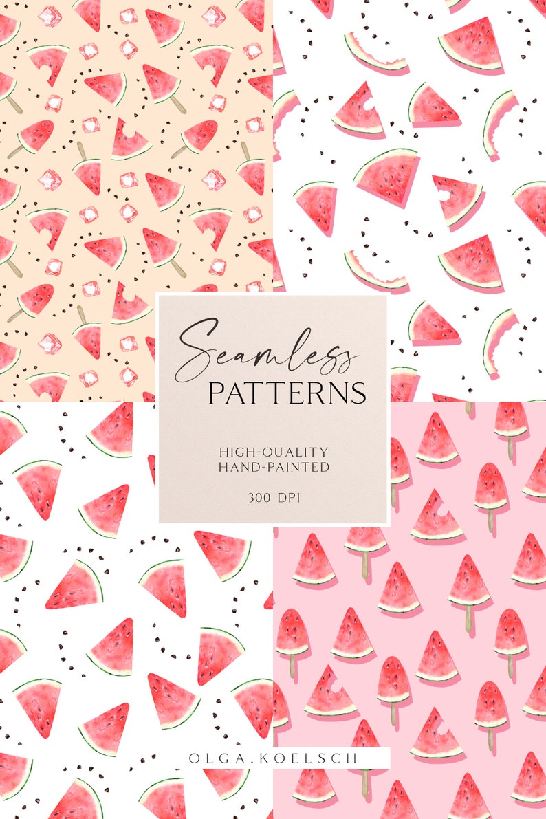 Watermelon Seamless Pattern Fabric, Pink Watercolor Summer Seamless ...