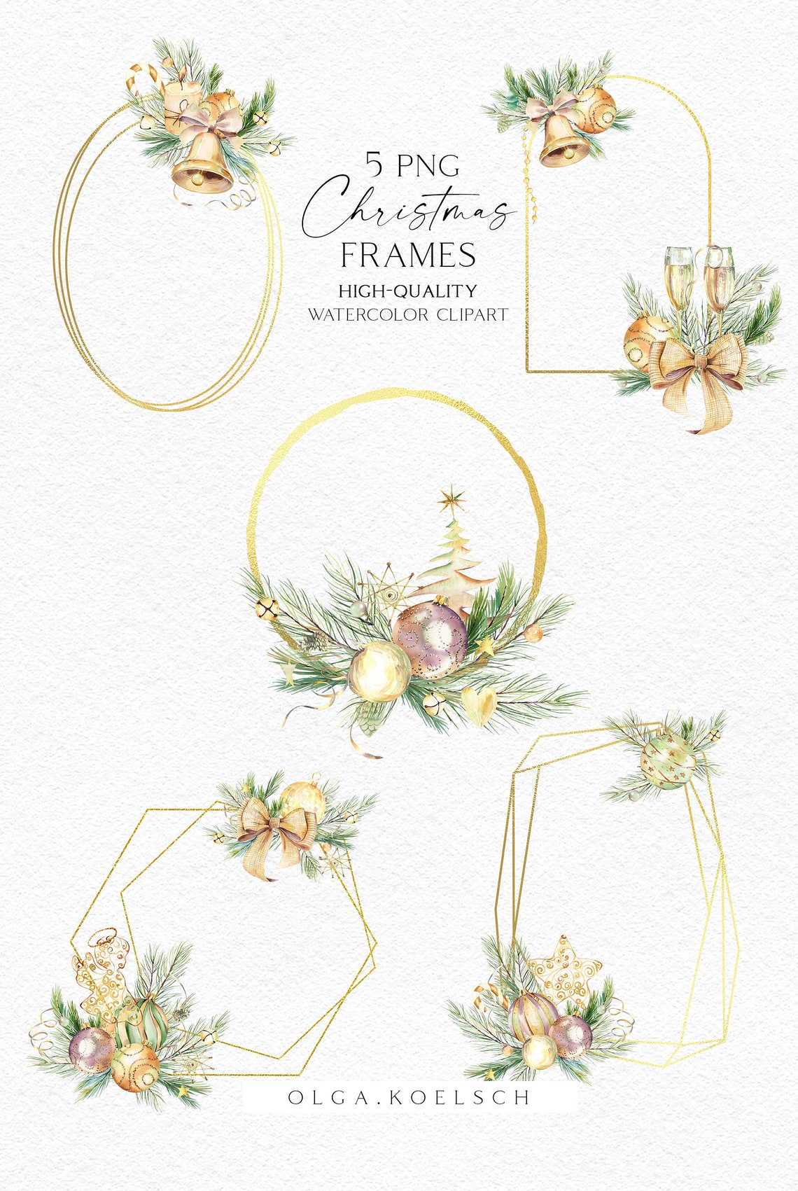 Gold Christmas Frames Clipart Christmas Digital Borders Png | Etsy