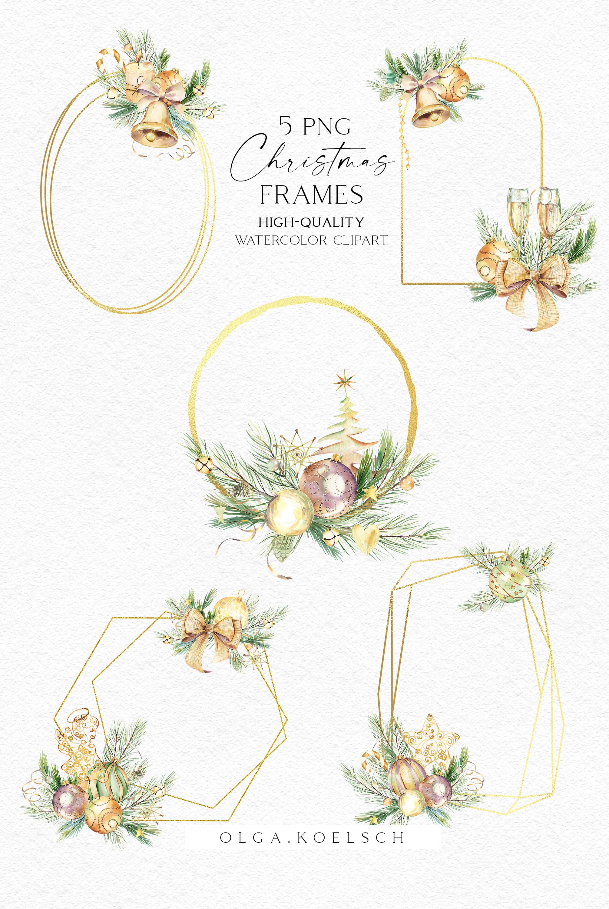 Gold Christmas Frames Clipart Christmas Digital Borders Png - Etsy