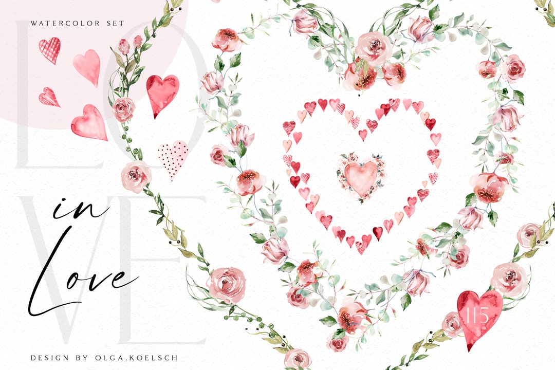 Watercolor Pink Heart Clipart, Valentine's Day Png, Watercolor Floral ...