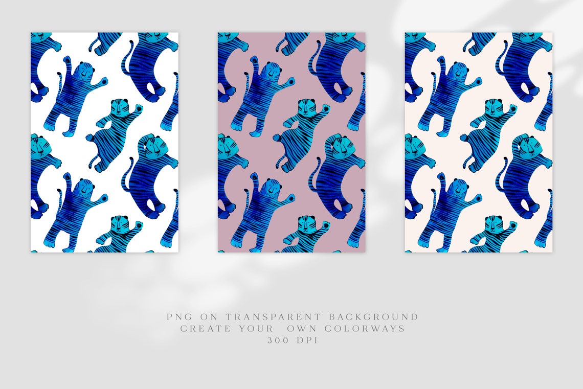 Blue Tiger Digital Paper. Watercolor Tigers Seamless Pattern - Etsy