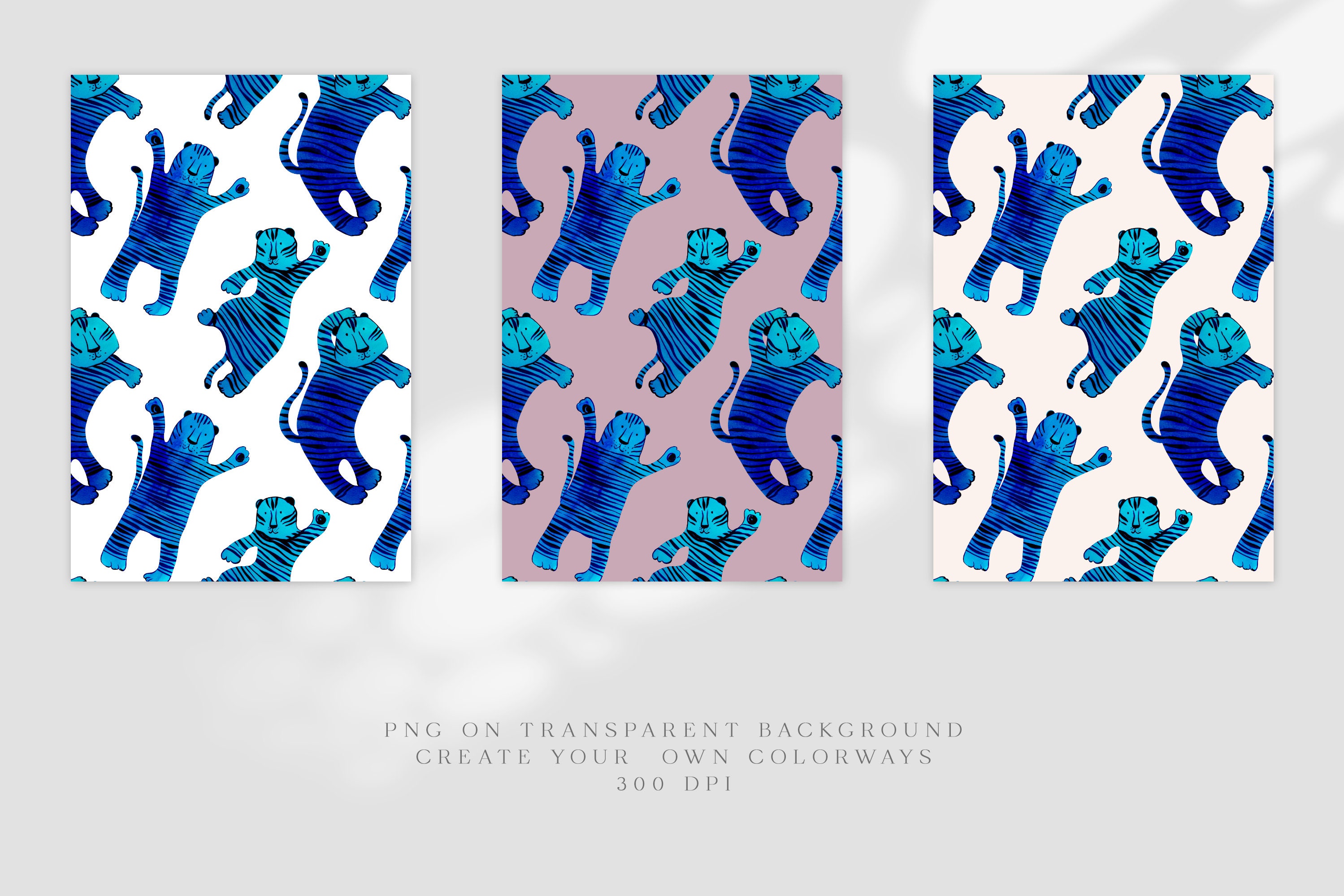 Blue Tiger Digital Paper. Watercolor Tigers Seamless Pattern - Etsy