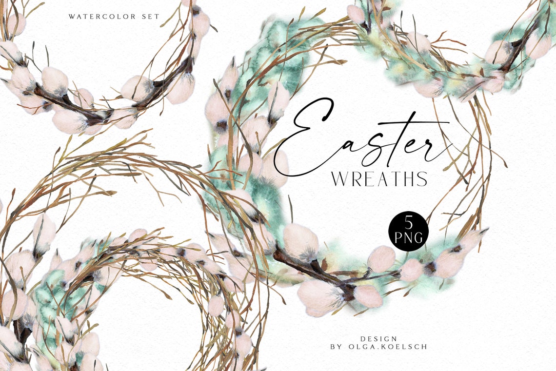 Watercolor Easter Wreath Clipart Spring Flowers Borders | Etsy