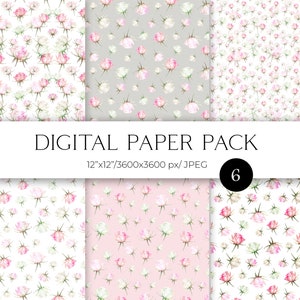 Rose Digital Paper Pack: Watercolor Floral Patterns (JPEG) - Etsy