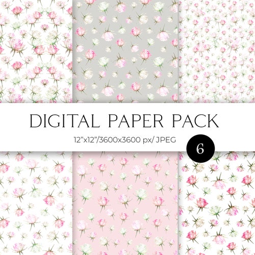Rose Digital Paper Pack. Pink Flowers Digital Paper With - Etsy