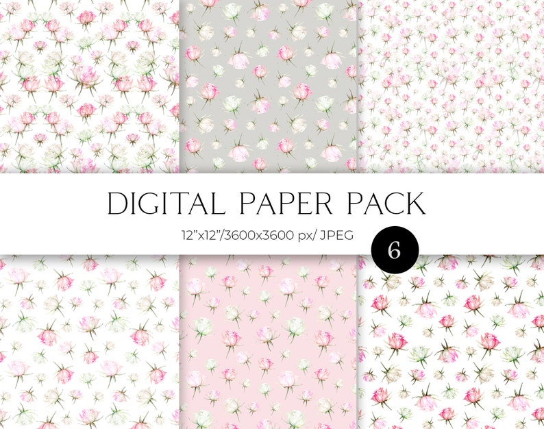 Rose Digital Paper Pack: Watercolor Floral Patterns (JPEG) - Etsy