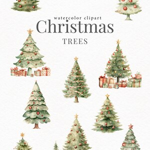Watercolor Christmas Tree Clipart, Retro Christmas Png for Greetings ...