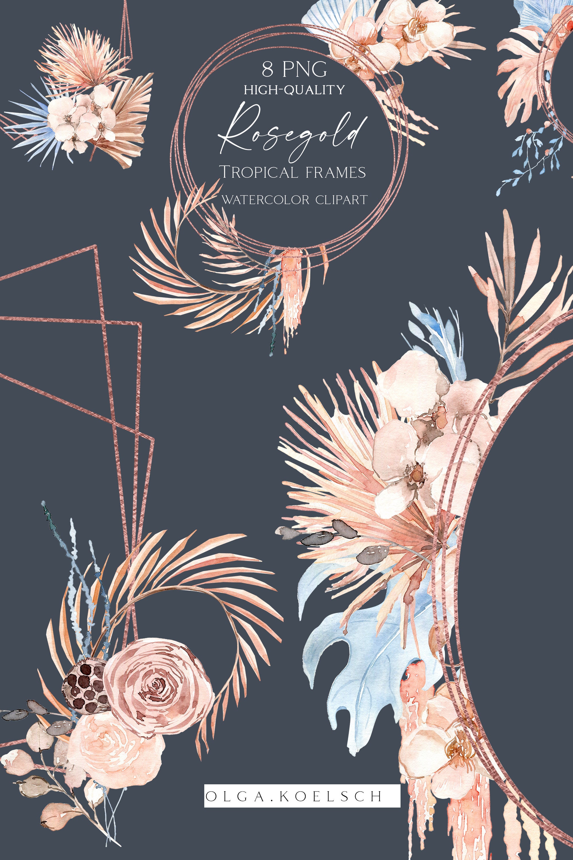 Watercolor Boho Tropical Frame Rosegold Floral Frame With - Etsy