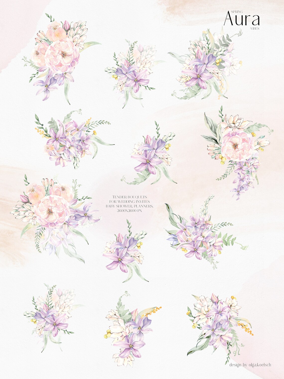 Watercolor Pink Flower Clipart, Pastel Bouquet Png, Botanical Clipart ...