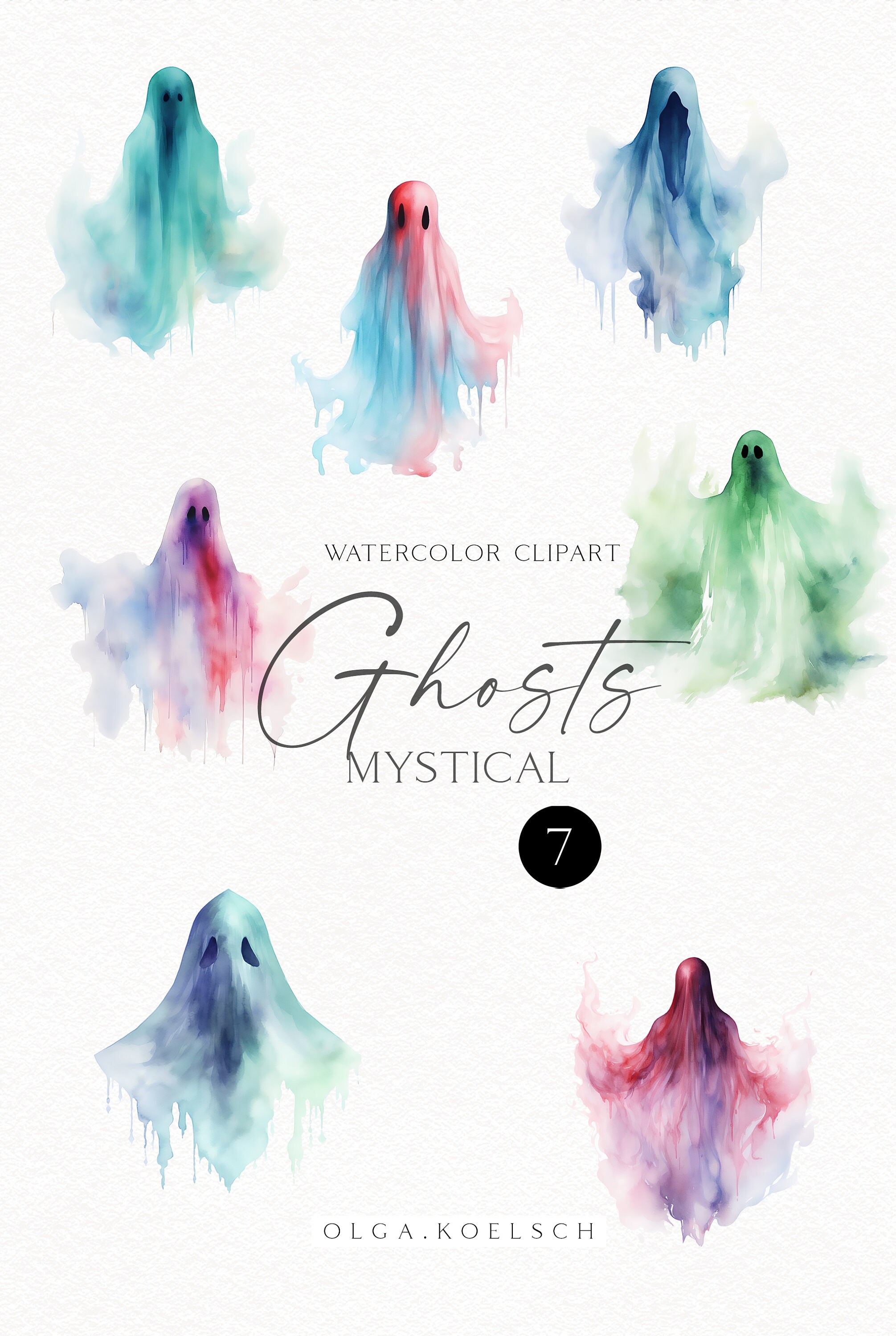Watercolor Ghosts Clipart for Scary Halloween, Printable Gothic ...