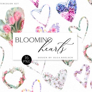 Watercolor Floral Mother's Day Clipart, Hand-painted Hearts for Card ...