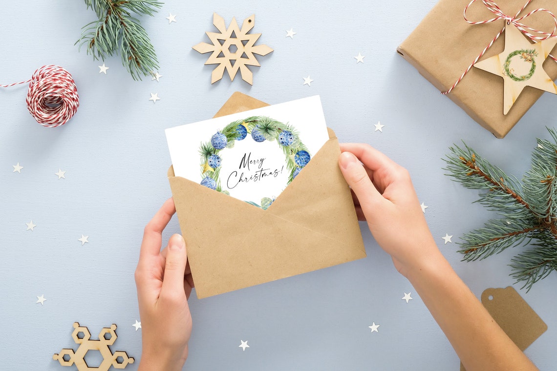 Christmas Wreath Clipart Watercolour Vintage Blue Christmas | Etsy