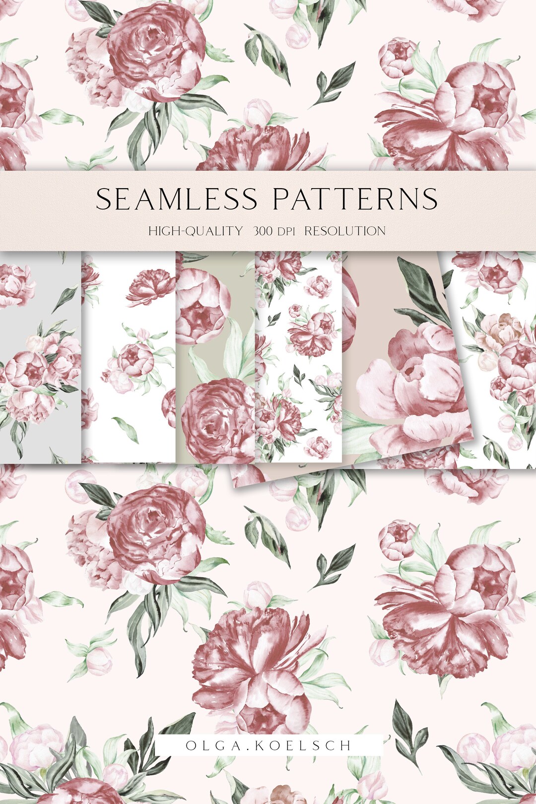 Boho Seamless Pattern for Fabric, Watercolor Pink Flower Seamless ...