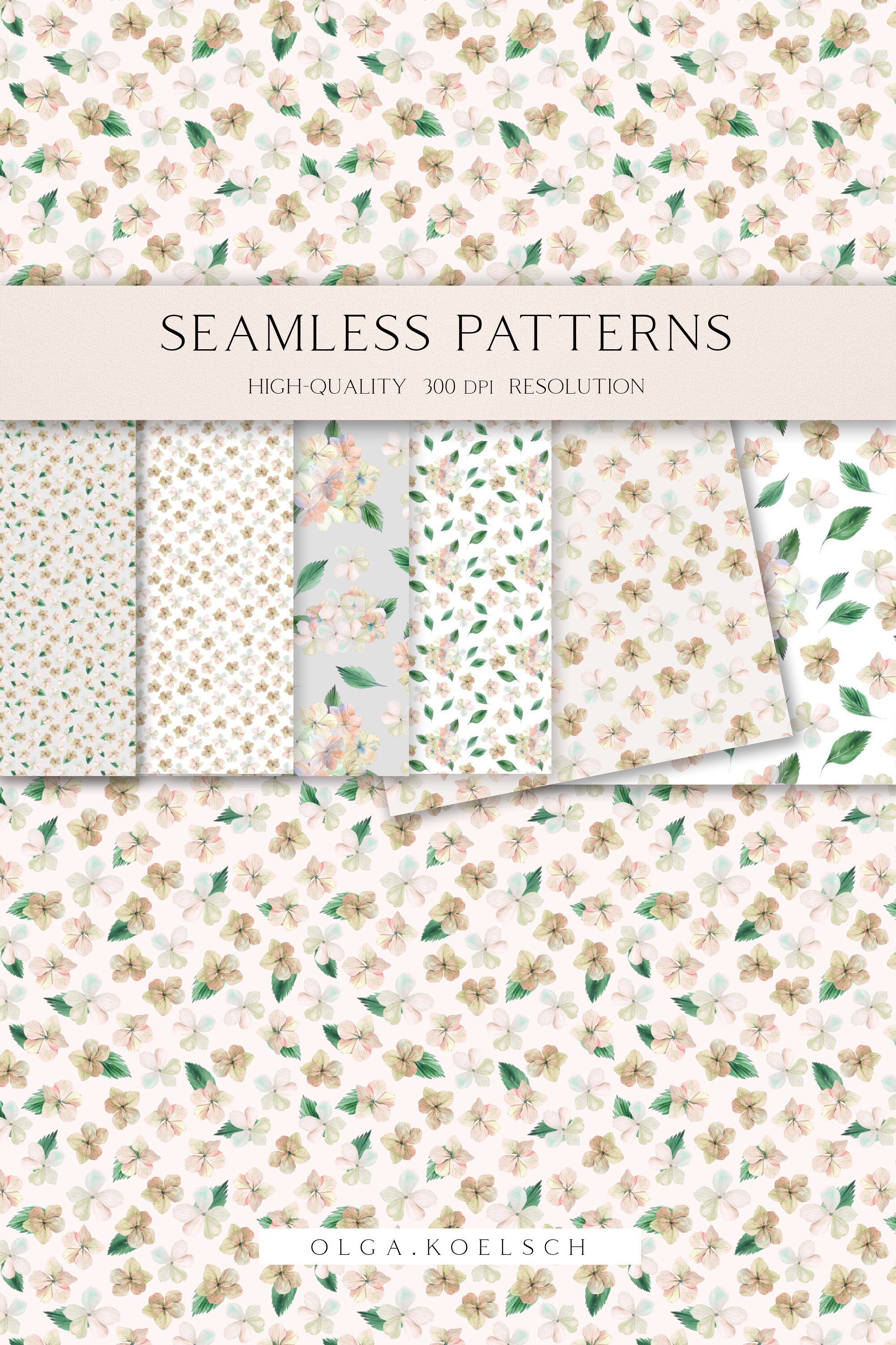 Boho Floral Pattern Fabric Hydrangea Watercolor Digital - Etsy