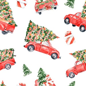 Red Christmas Truck Seamless Pattern for Fabric, Seamless Christmas ...
