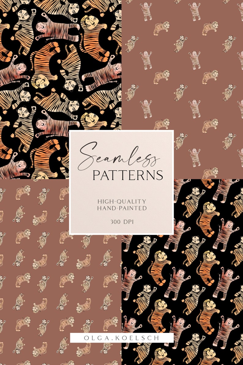Boho Tiger Digital Paper. Watercolor Tigers Seamless Pattern | Etsy