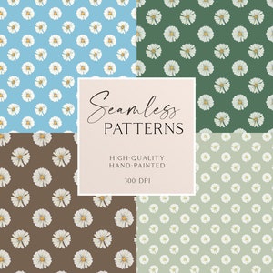 Watercolor Daisy Digital Paper, Boho Daisies Seamless Pattern for ...
