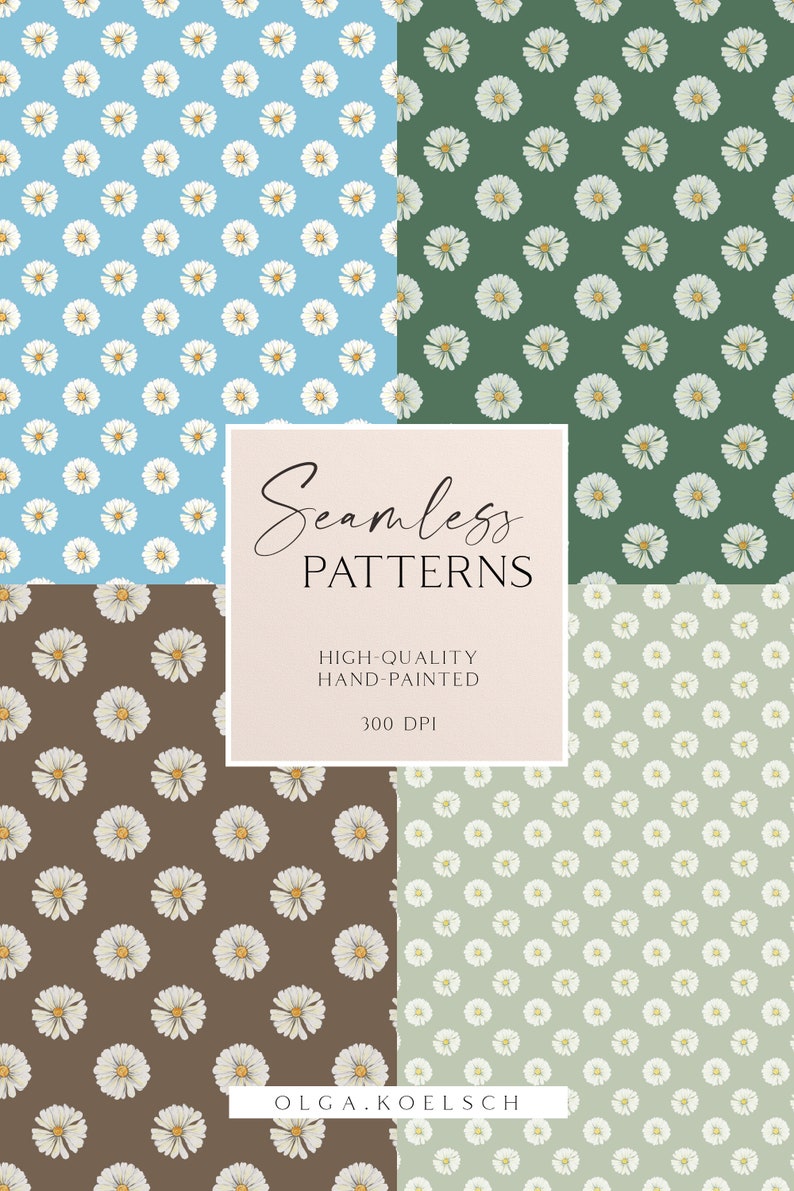 Watercolor Daisy Digital Paper Boho Daisies Seamless Pattern - Etsy