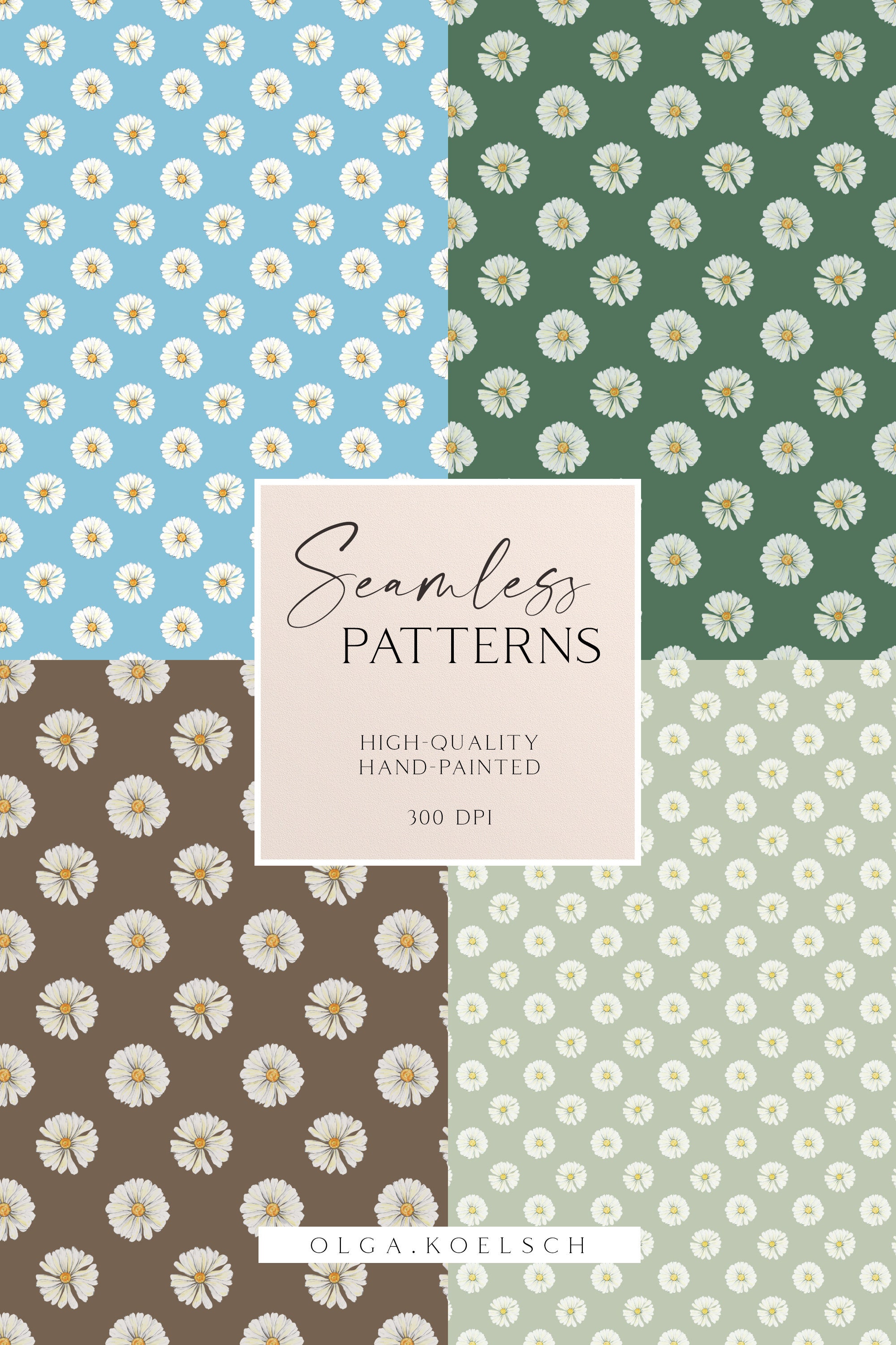 Watercolor Daisy Digital Paper Boho Daisies Seamless Pattern | Etsy
