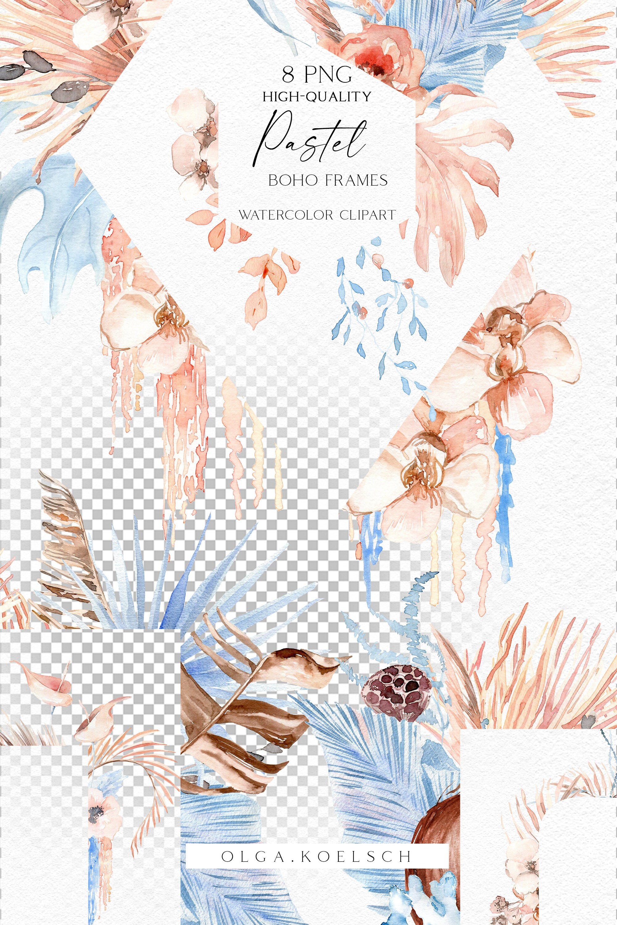 Watercolor boho clipart Tropical borders png Pink floral | Etsy