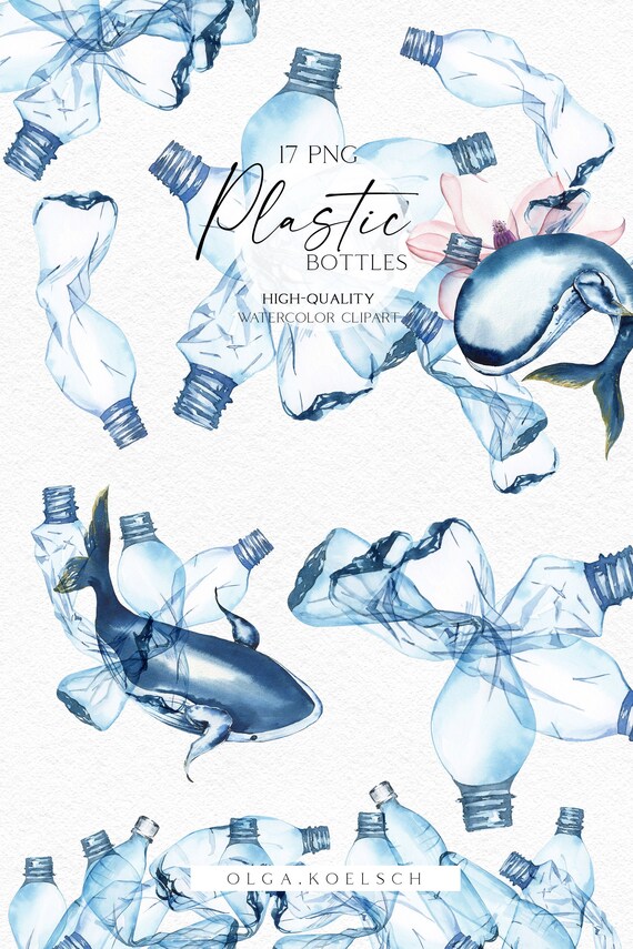 Watercolor Ecology Clipart Plastic Bottles Clipart for Earth | Etsy