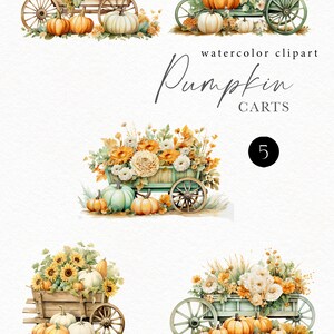 Watercolor Pumpkin Cart Clipart, Harvest Wagon With Pumpkins Png for ...