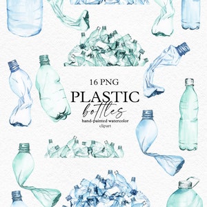 Watercolor Ecology Clipart, Plastic Bottles Clipart for Earth Day ...