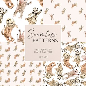Boho Tiger Digital Paper. Watercolor Tigers Seamless Pattern for Fabric ...