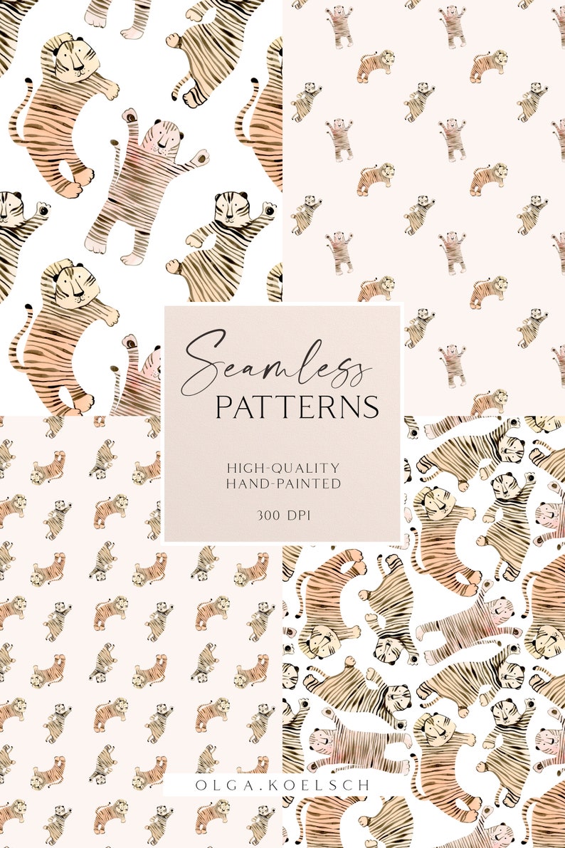 Boho Tiger Digital Paper. Watercolor Tigers Seamless Pattern | Etsy