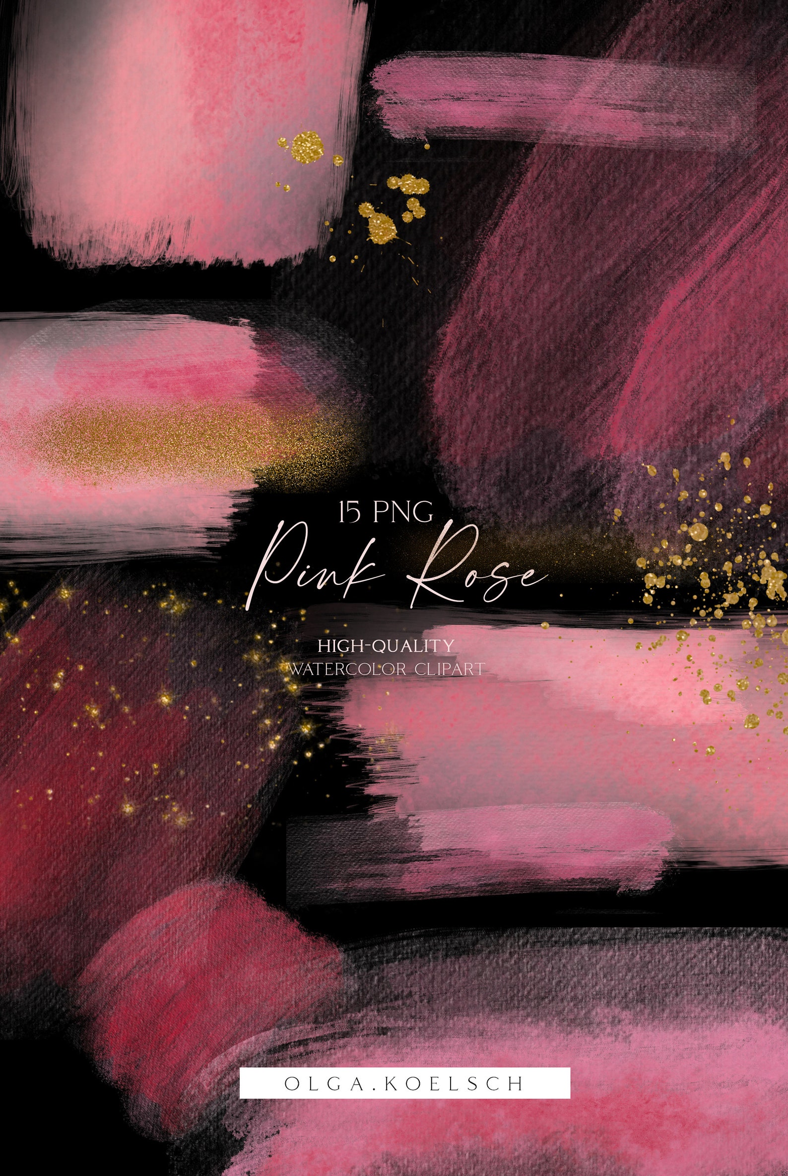 Valentine Pink Watercolor Brush Strokes Png, Gold Abstract Clipart ...