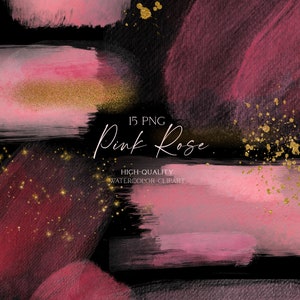 Valentine Pink Watercolor Brush Strokes Png, Gold Abstract Clipart ...