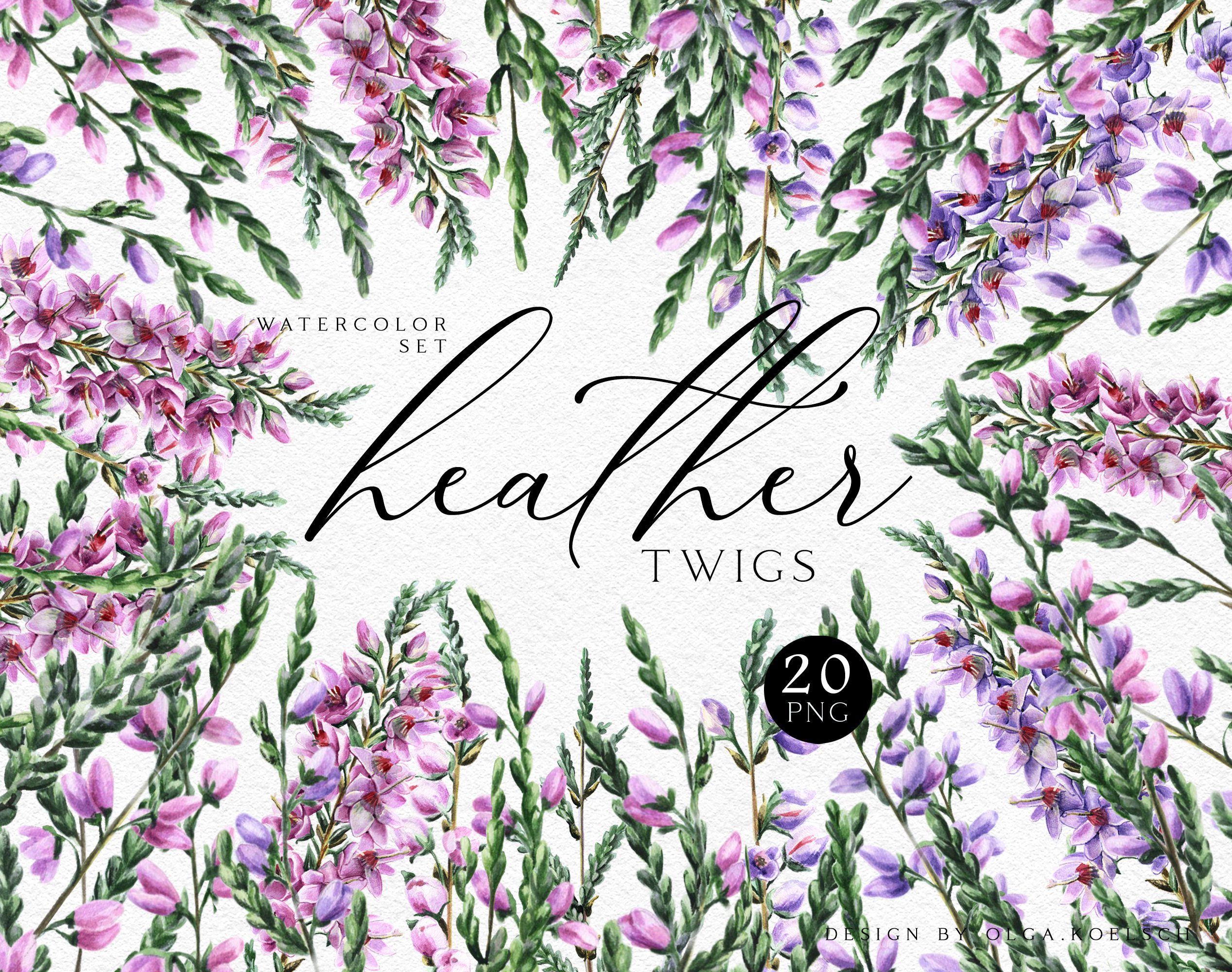 Watercolor Heather Clipart Pink Flowers Modern Clipart - Etsy UK