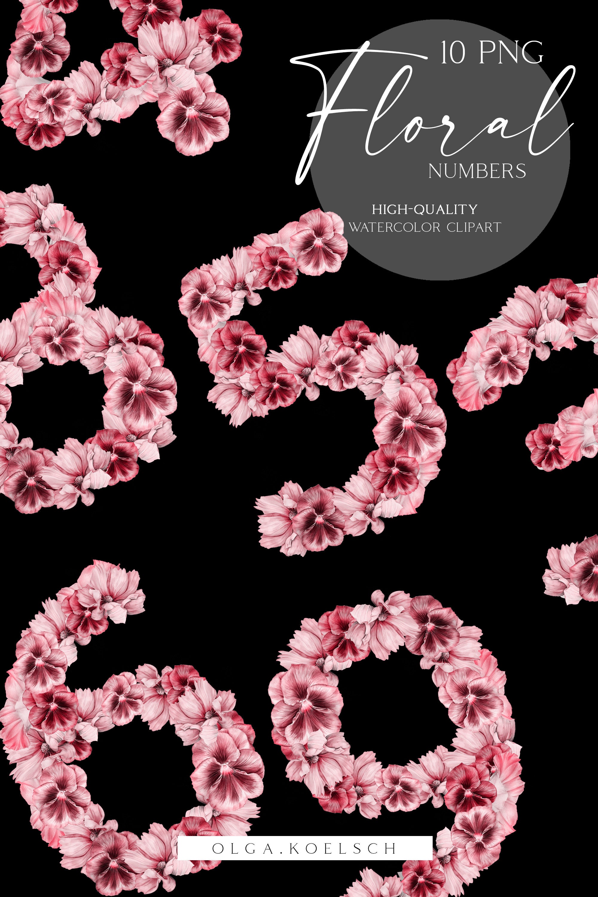 FREEBIE Clipart Watercolor floral numbers clipart Birthday | Etsy