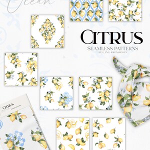 Citrus Seamless Pattern for Fabric, Watercolor Lemon Seamless Digital ...